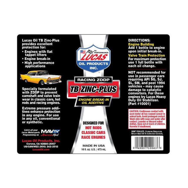Lucas Oil Engine Break-In Oil Additive TB Zinc - 1 Pint (10063 ...